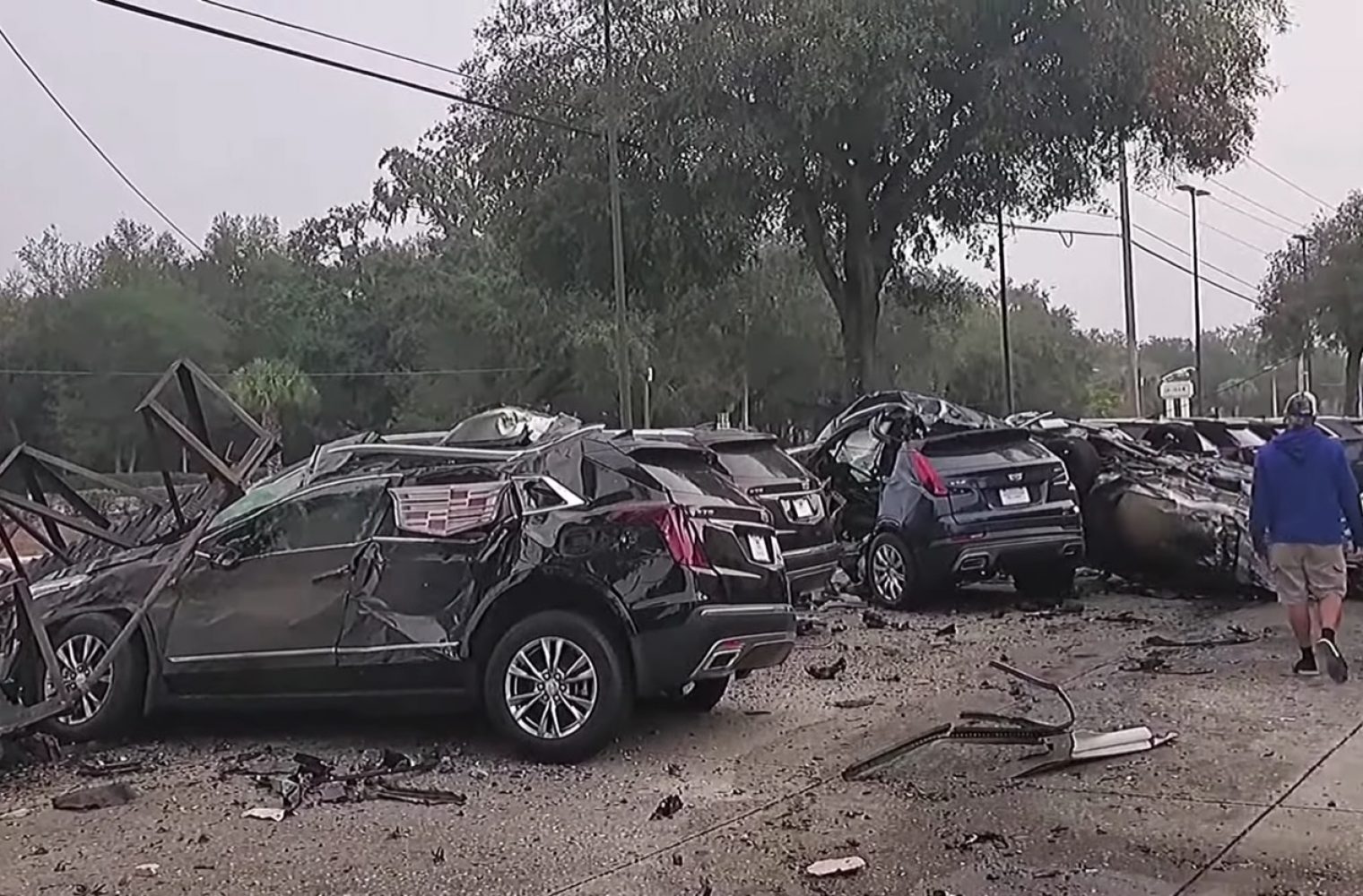 Cadillac Crossovers Destroyed On Dealer Lot In Street Racer Crash: Video